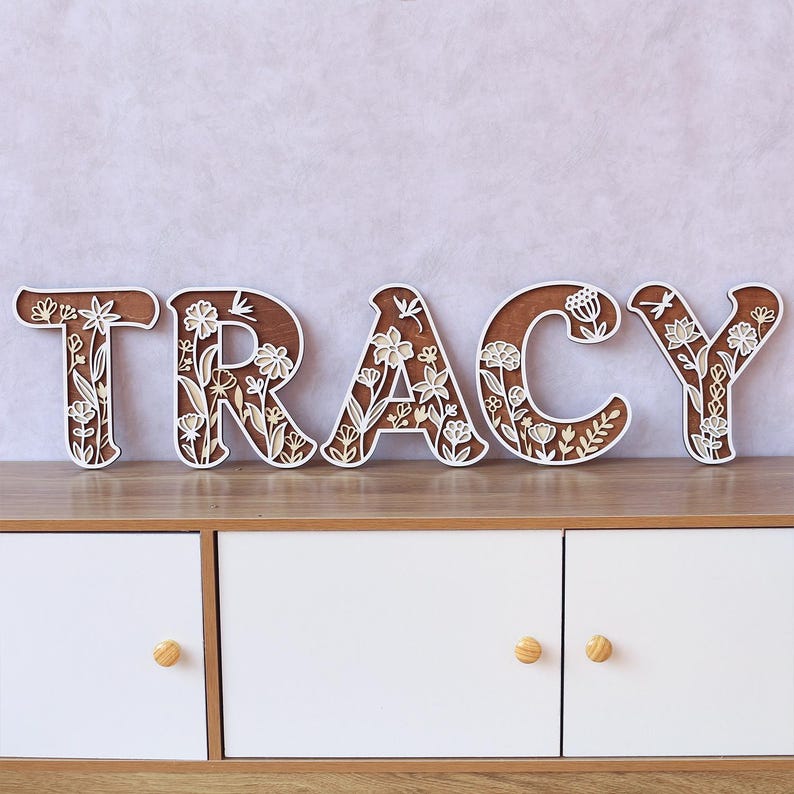 Wildflower Nursery Letter: 3D Wooden Floral Wall Art - Etsy