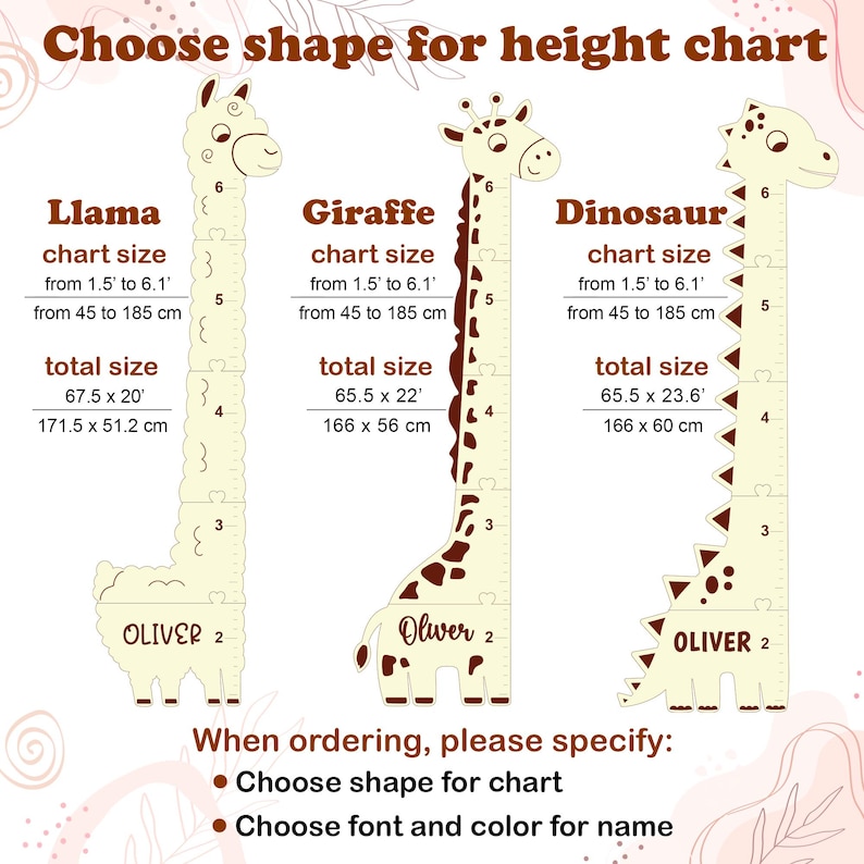Personalized Giraffe Growth Chart: Wooden Height Ruler, Nursery Decor ...