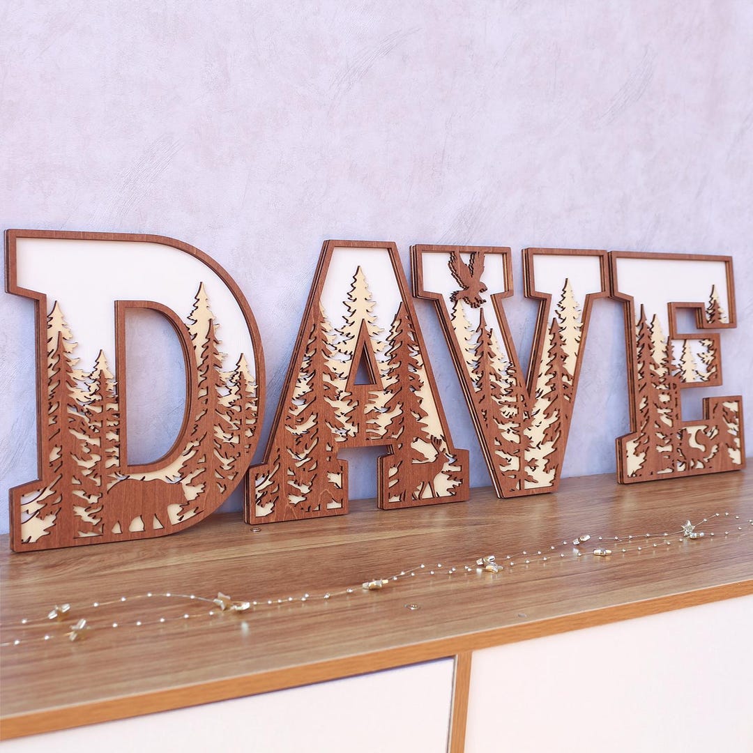 Rustic Wooden Name Sign: 3D Layered Forest Letters - Etsy