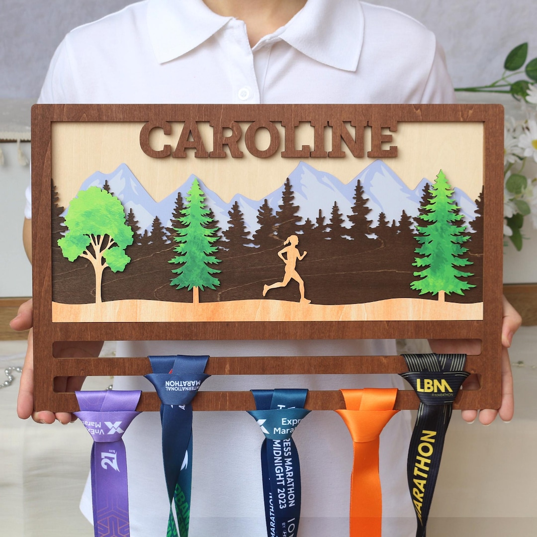 Custom Wooden Marathon Medal Display: 3D Runner Gift - Etsy