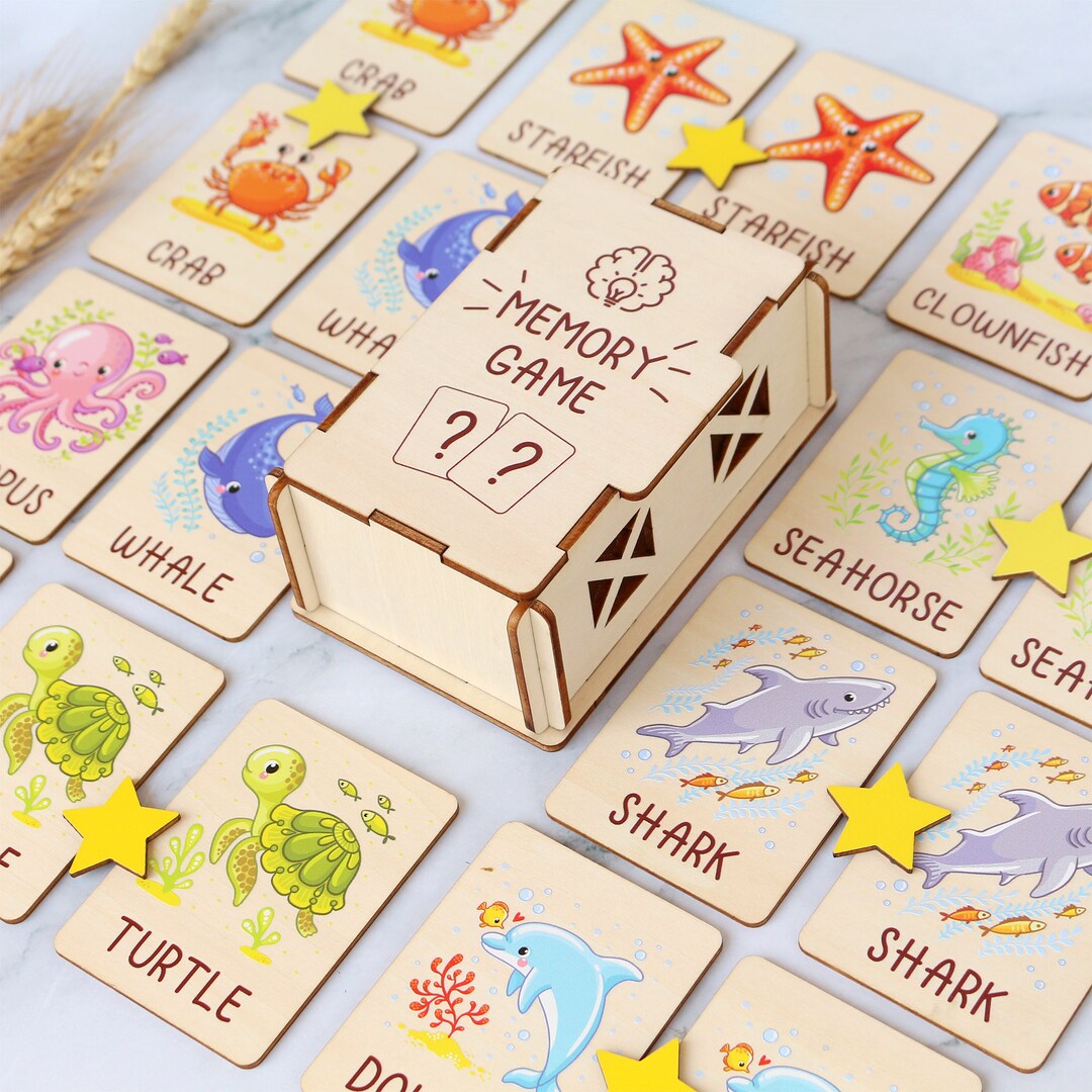 Ocean Animals Memory Game: Montessori Matching Cards With Wooden Box - Etsy