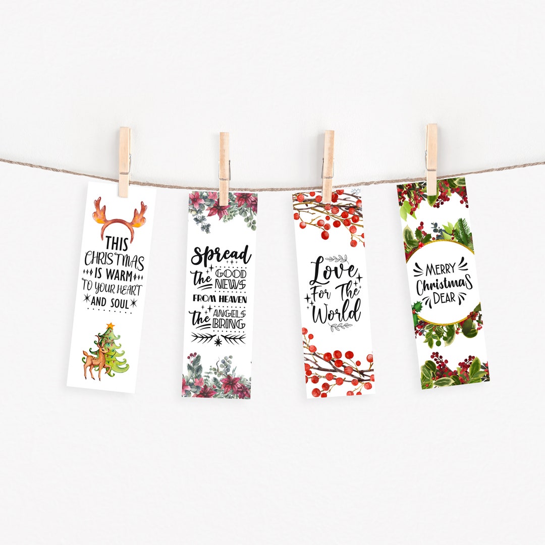 Set of 20 Printable Christian Bookmarks Variety Pack, Floral Christmas ...