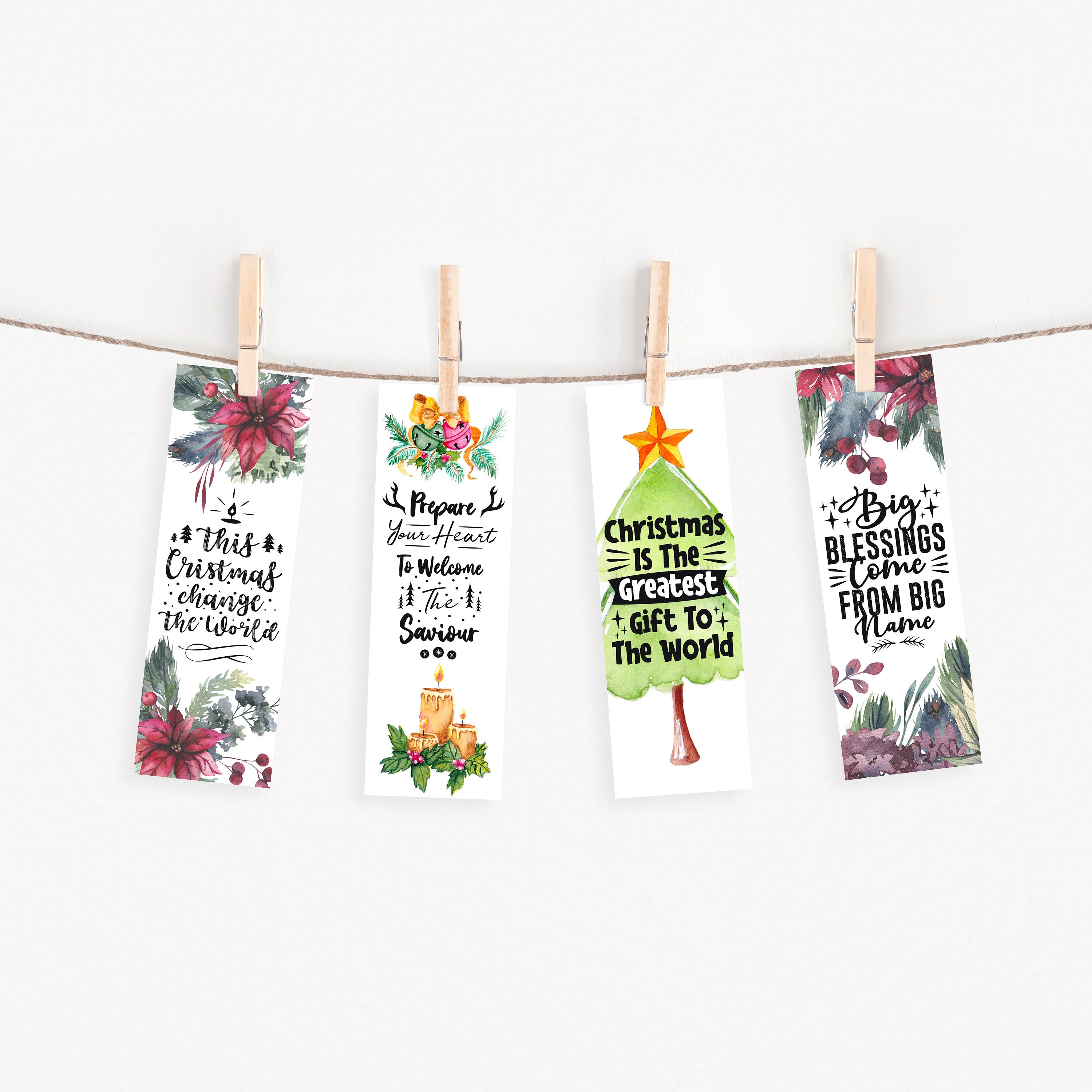 Set of 20 Printable Christian Bookmarks Variety Pack, Floral Christmas ...
