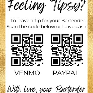 Virtual Tips- Bartender Sign With QR Code Feeling Tipsy - Etsy