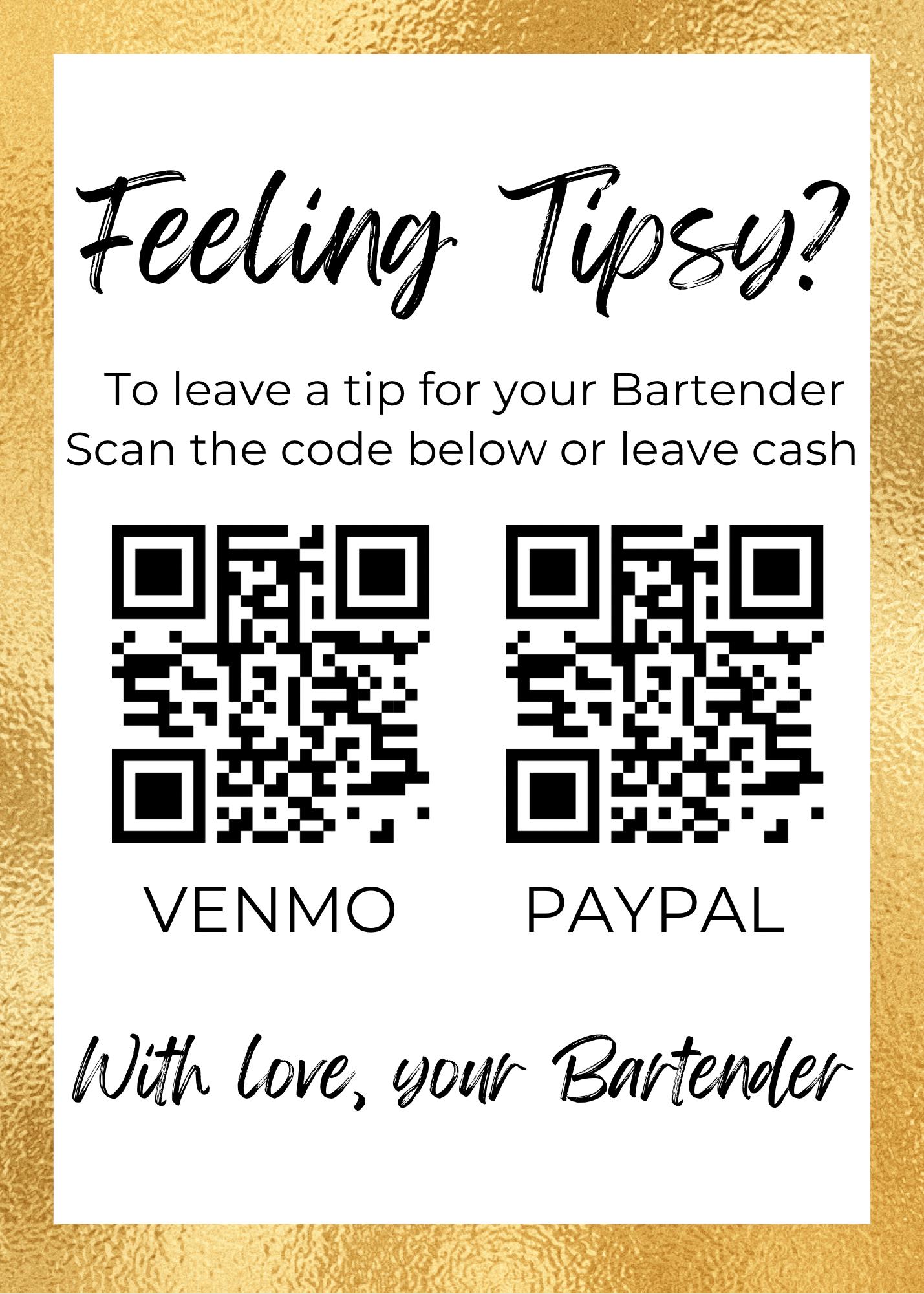 Virtual Tips- Bartender Sign With QR Code Feeling Tipsy - Etsy