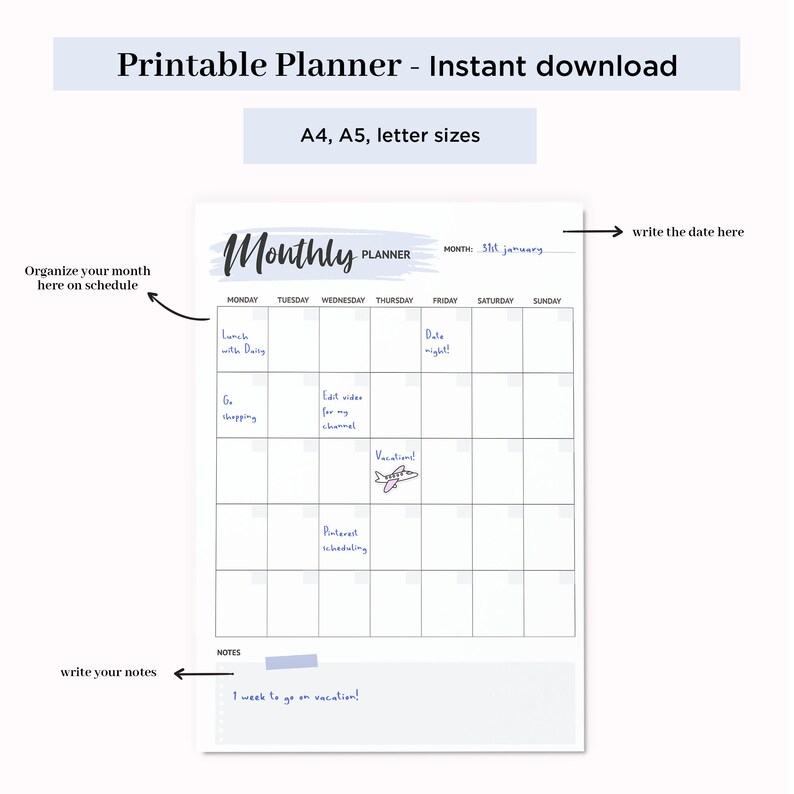 Monthly Planner Month Planner by Hour Monthly Planner PDF - Etsy