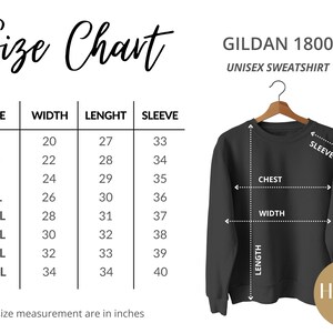 Gildan 18000 Size Chart, Print on Demand Size Chart, Gildan 18000 ...