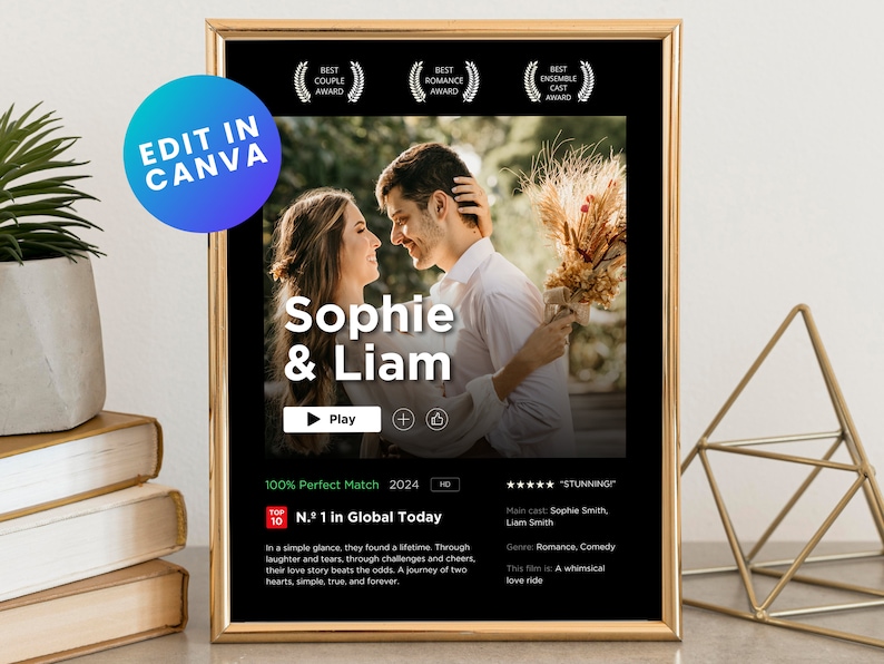 Custom Movie Poster Template for Canva, Personalized Poster, Valentines ...