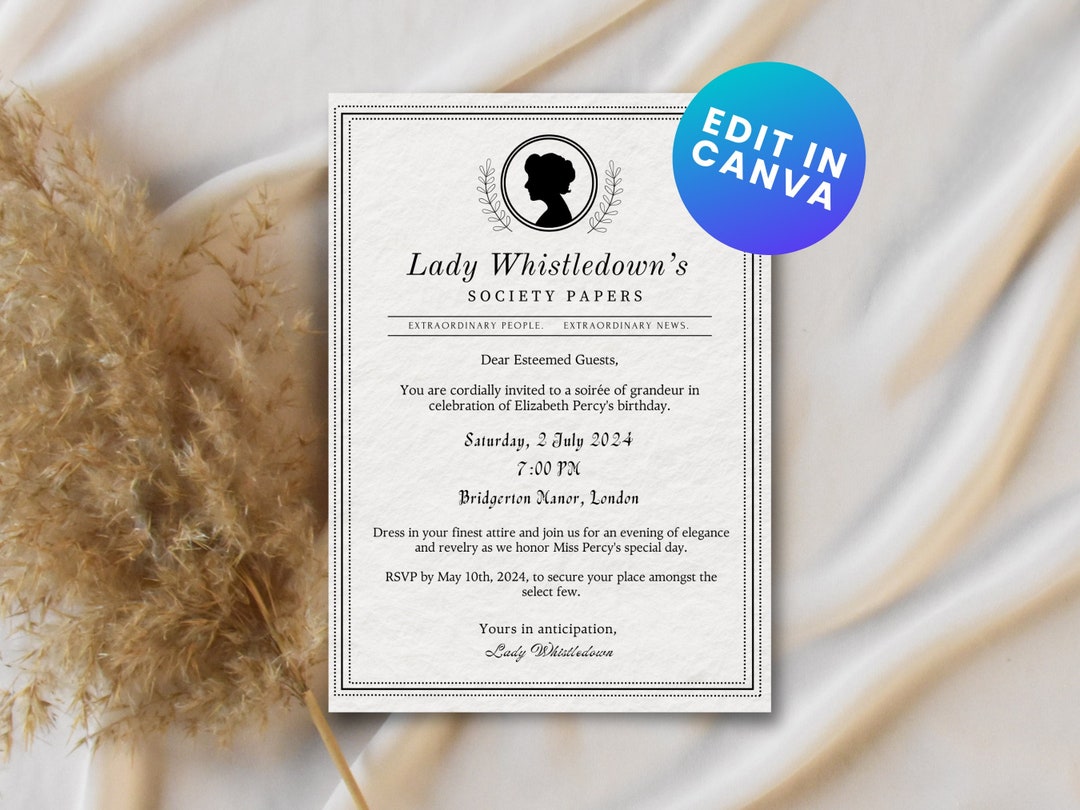 Custom Invite, Society Papers, Birthday Card, Template for Canva ...