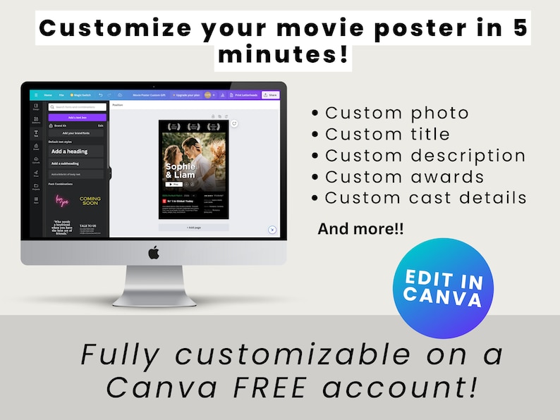 Custom Movie Poster Template for Canva, Personalized Poster, Valentines ...