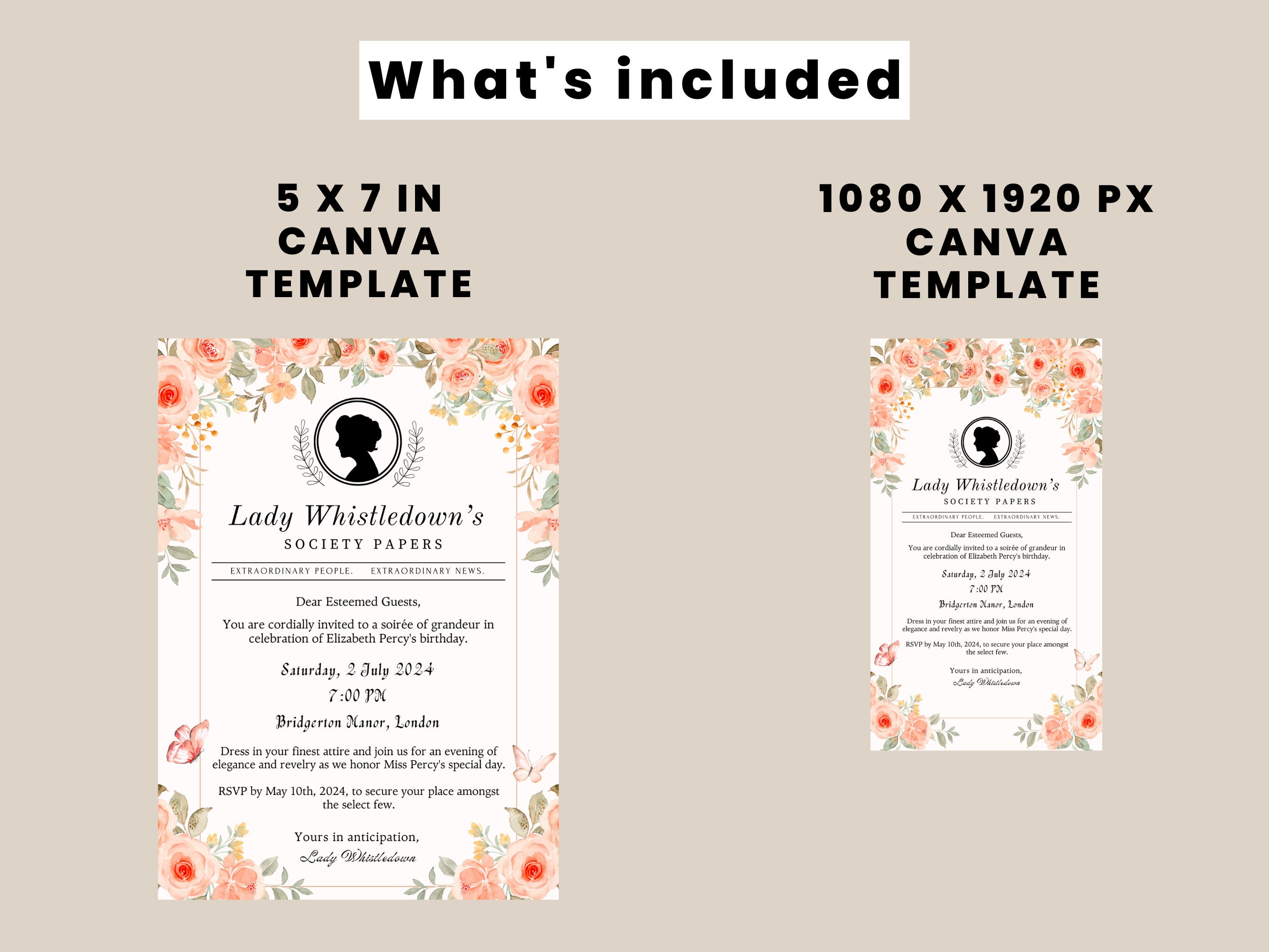 Custom Invite, Society Papers, Birthday Card, Template for Canva ...