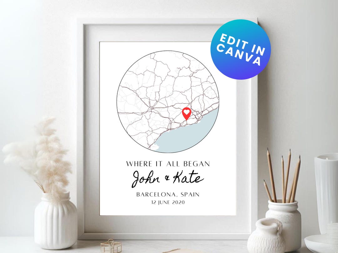 Custom Couple Map, Where We Met Map, Where It All Began, Gift for Her ...