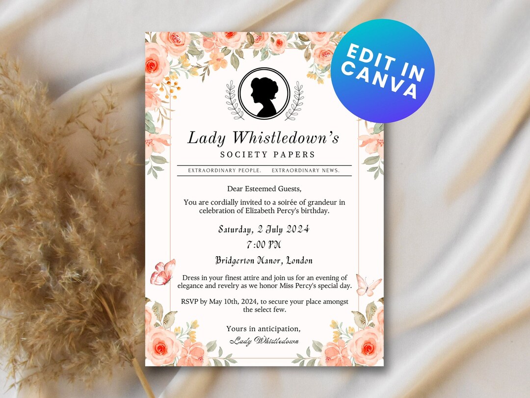 Custom Invite, Society Papers, Birthday Card, Template for Canva ...