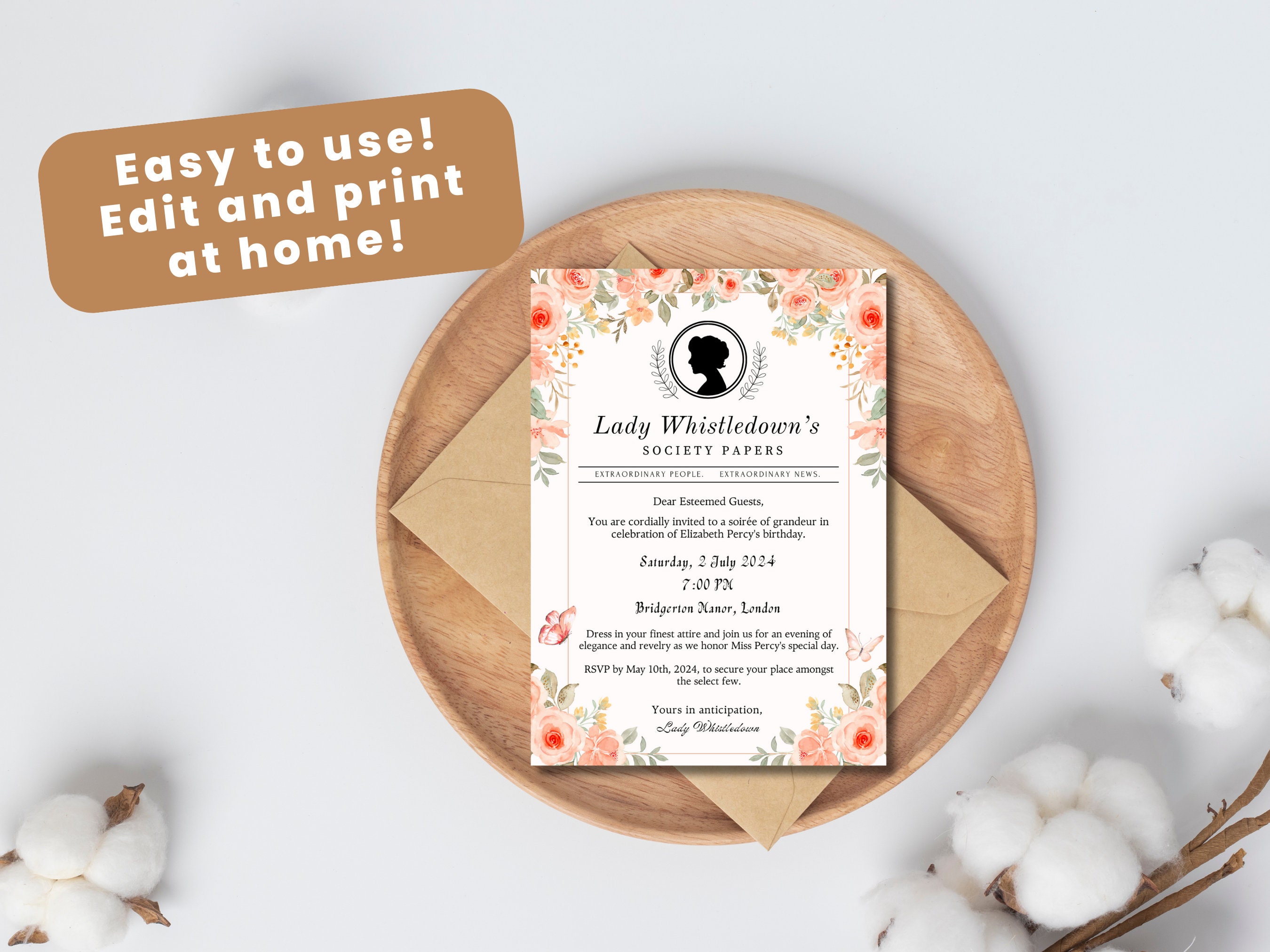 Custom Invite, Society Papers, Birthday Card, Template for Canva ...