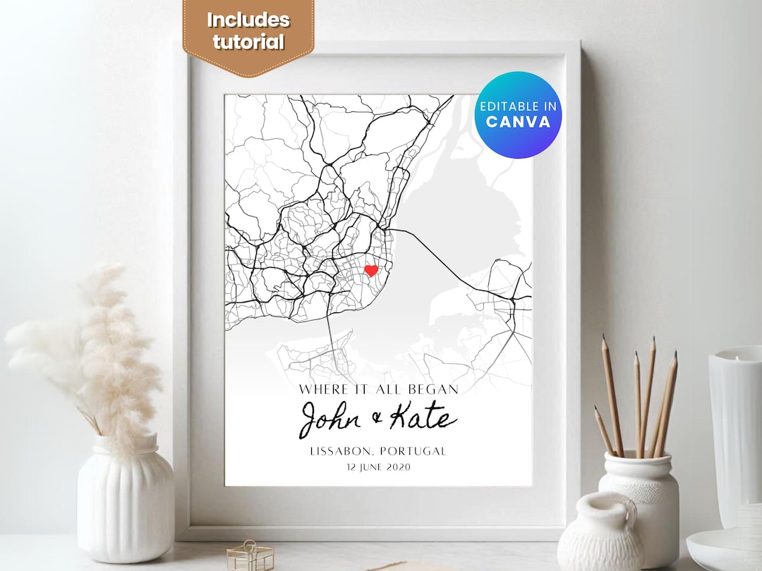 Custom Couple Map, Where We Met Map, Where It All Began, Gift for Her ...