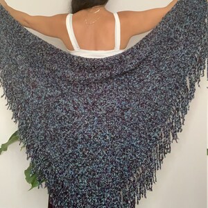 Large, Soft and Lightweight Triangular Shawl. Handmade. Blues, Purples ...