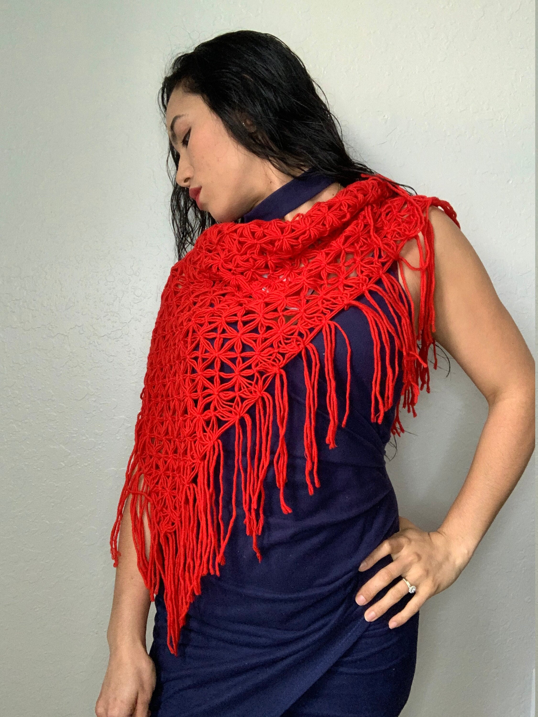 Elegant Handmade Bright Red Scarf, Soft Wool From Rome, Triangle ...
