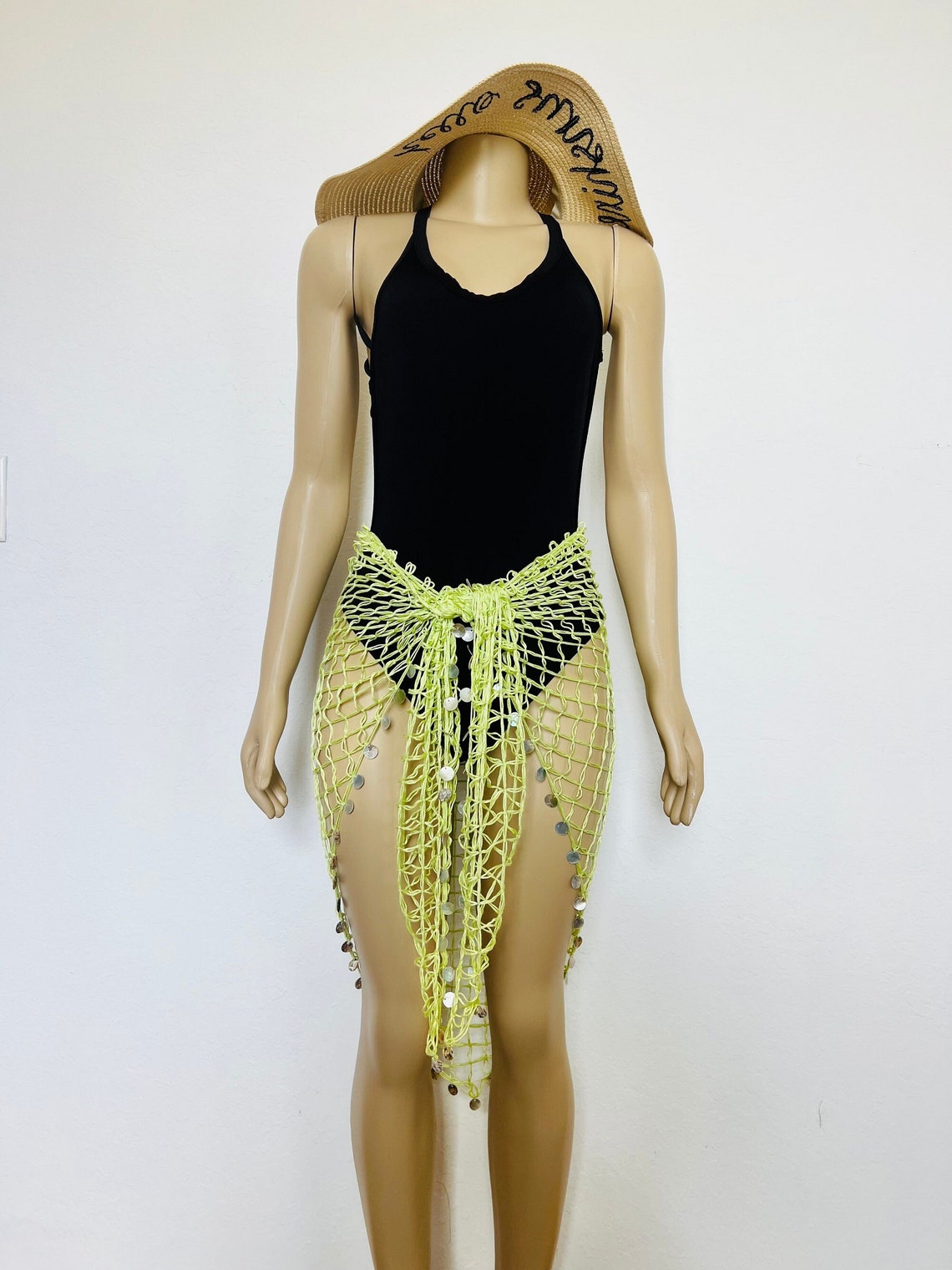 Woman Bathing Suit Cover Up, Vacation Bamboo Wrap, Seashell Sequin ...