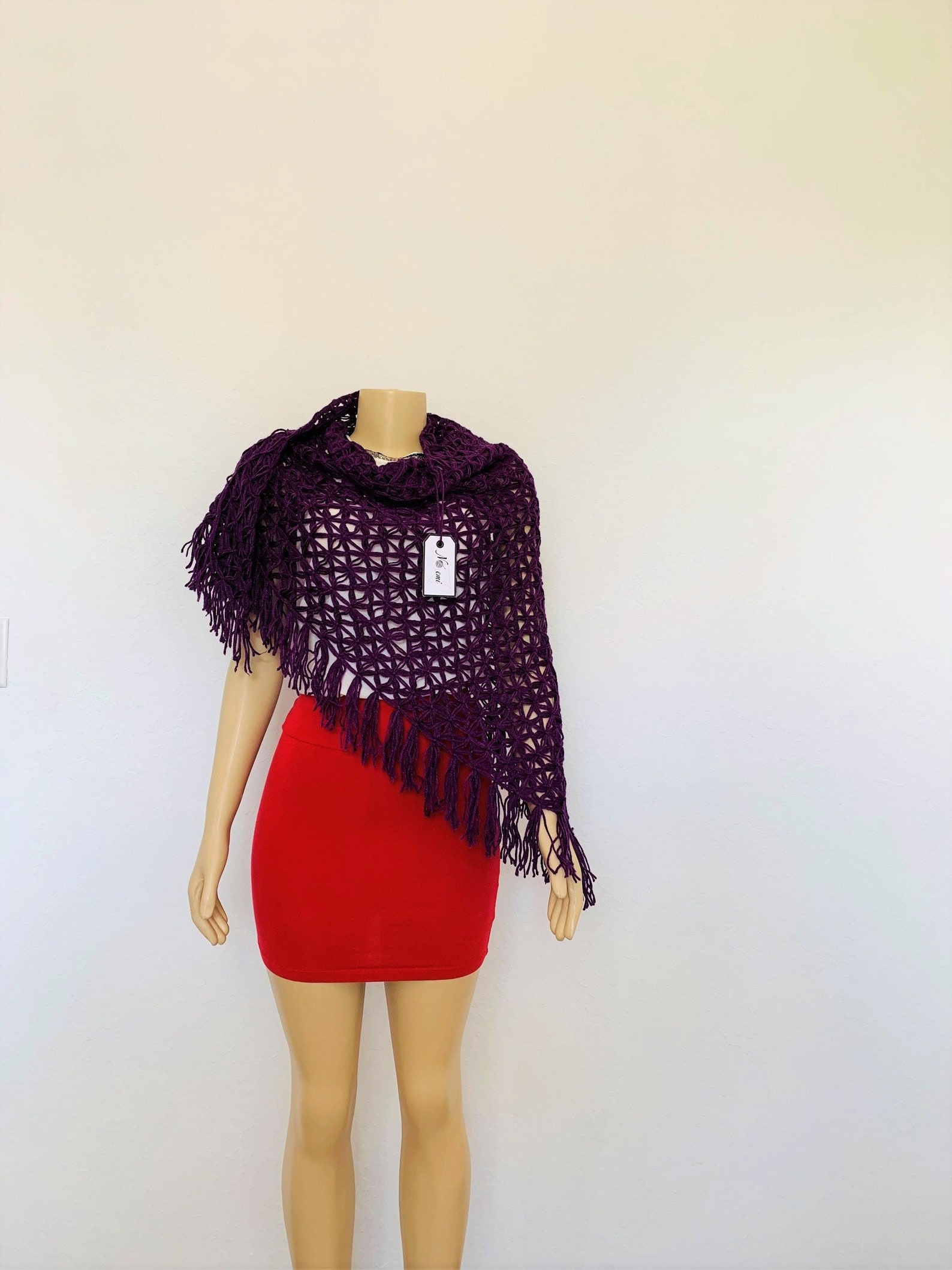 Purple Lace Shawl / Soft Fringed Woven Bandana Cowl / Dark Plum ...