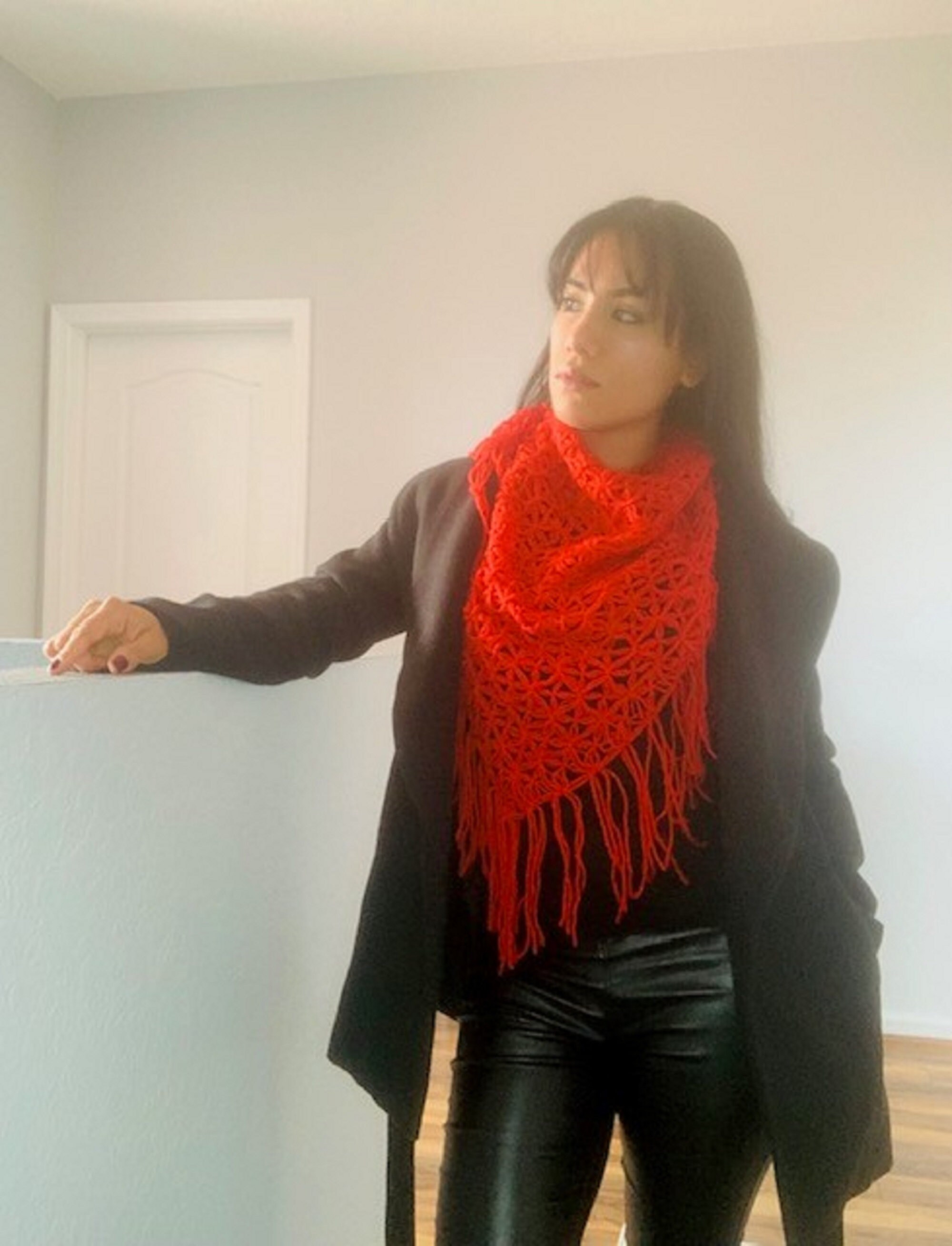Elegant Handmade Bright Red Scarf, Soft Wool From Rome, Triangle ...