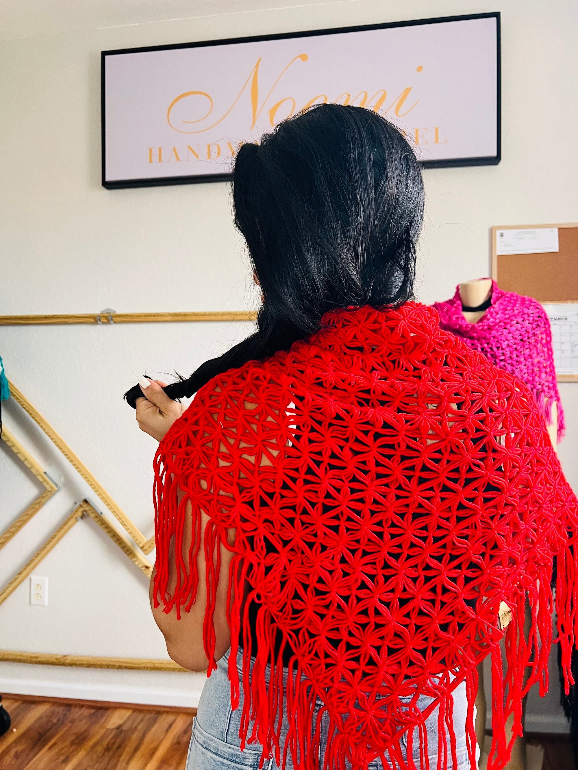 Elegant Handmade Bright Red Scarf, Soft Wool From Rome, Triangle ...