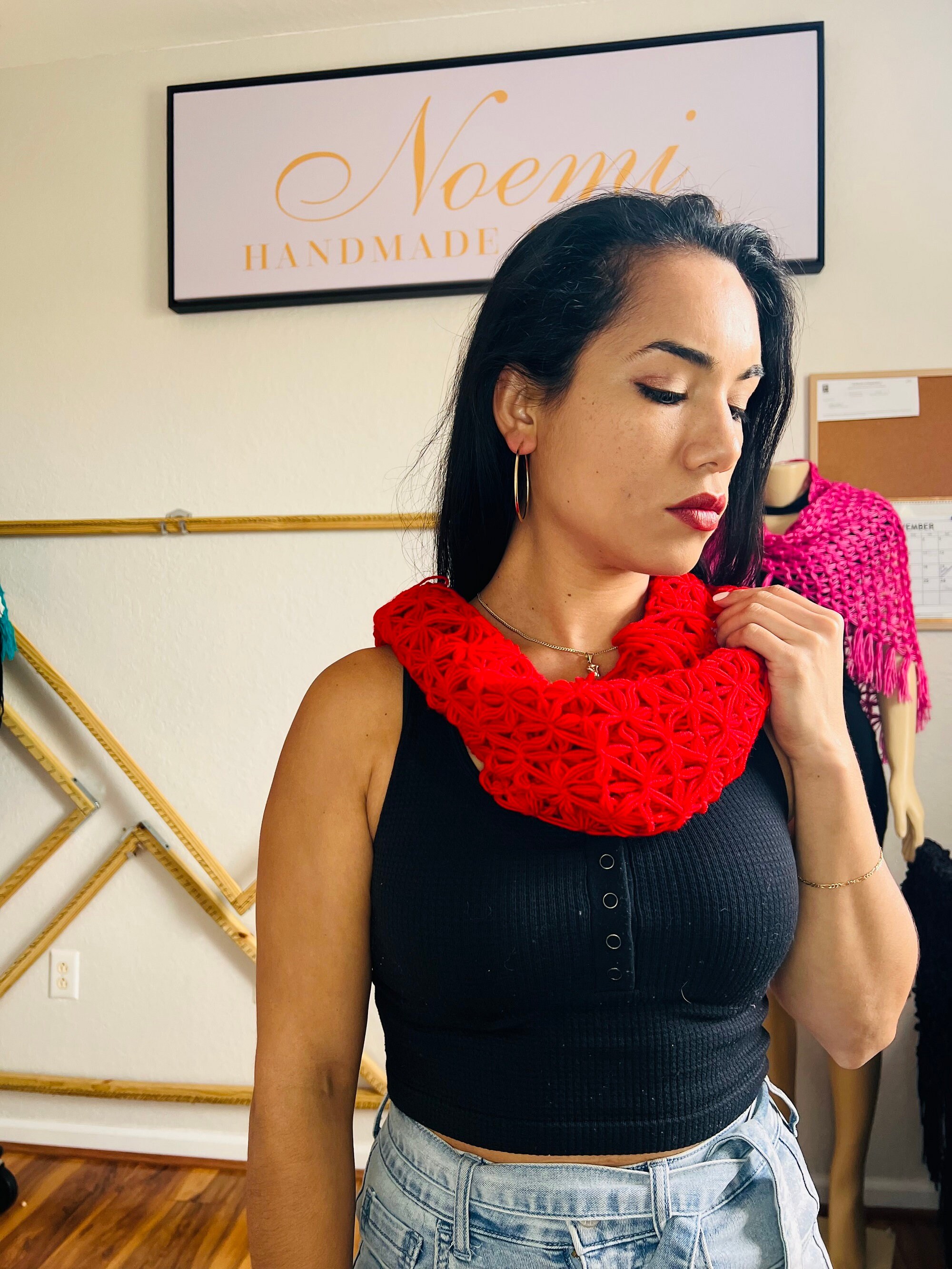Elegant Handmade Bright Red Scarf, Soft Wool From Rome, Triangle ...
