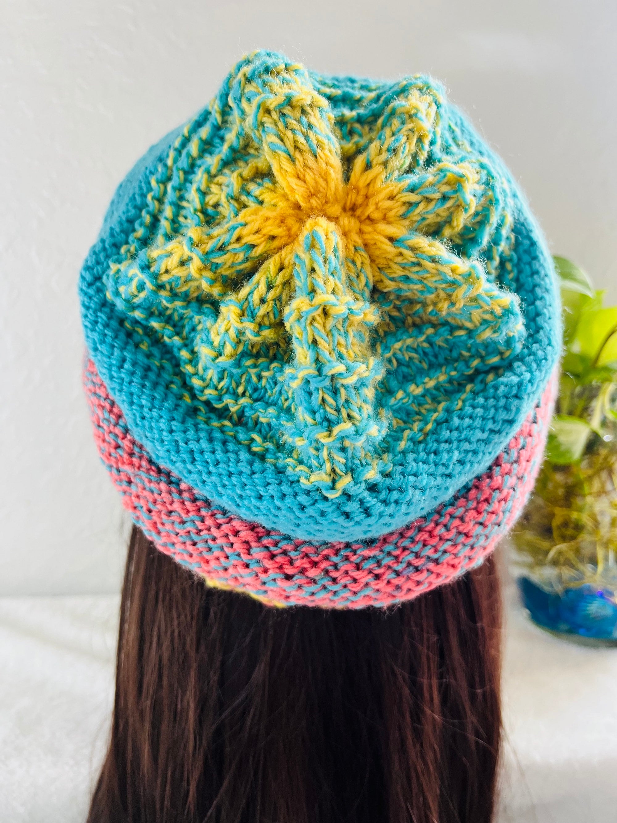 Colorful Rainbow Hand Knit Beanie, Slouchy Unisex Tam Hat, One Size ...