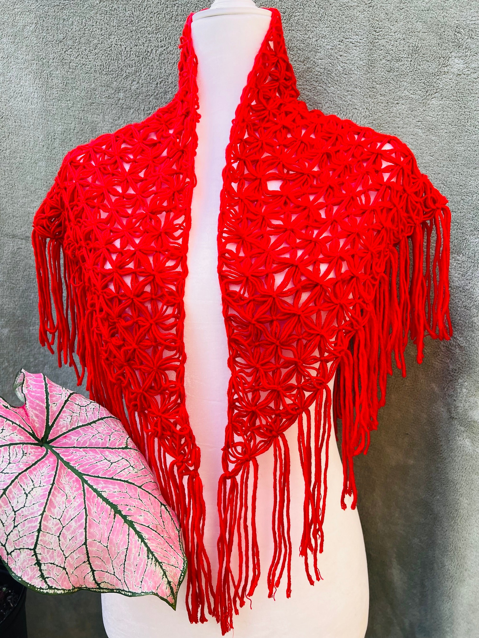 Elegant Handmade Bright Red Scarf, Soft Wool From Rome, Triangle ...