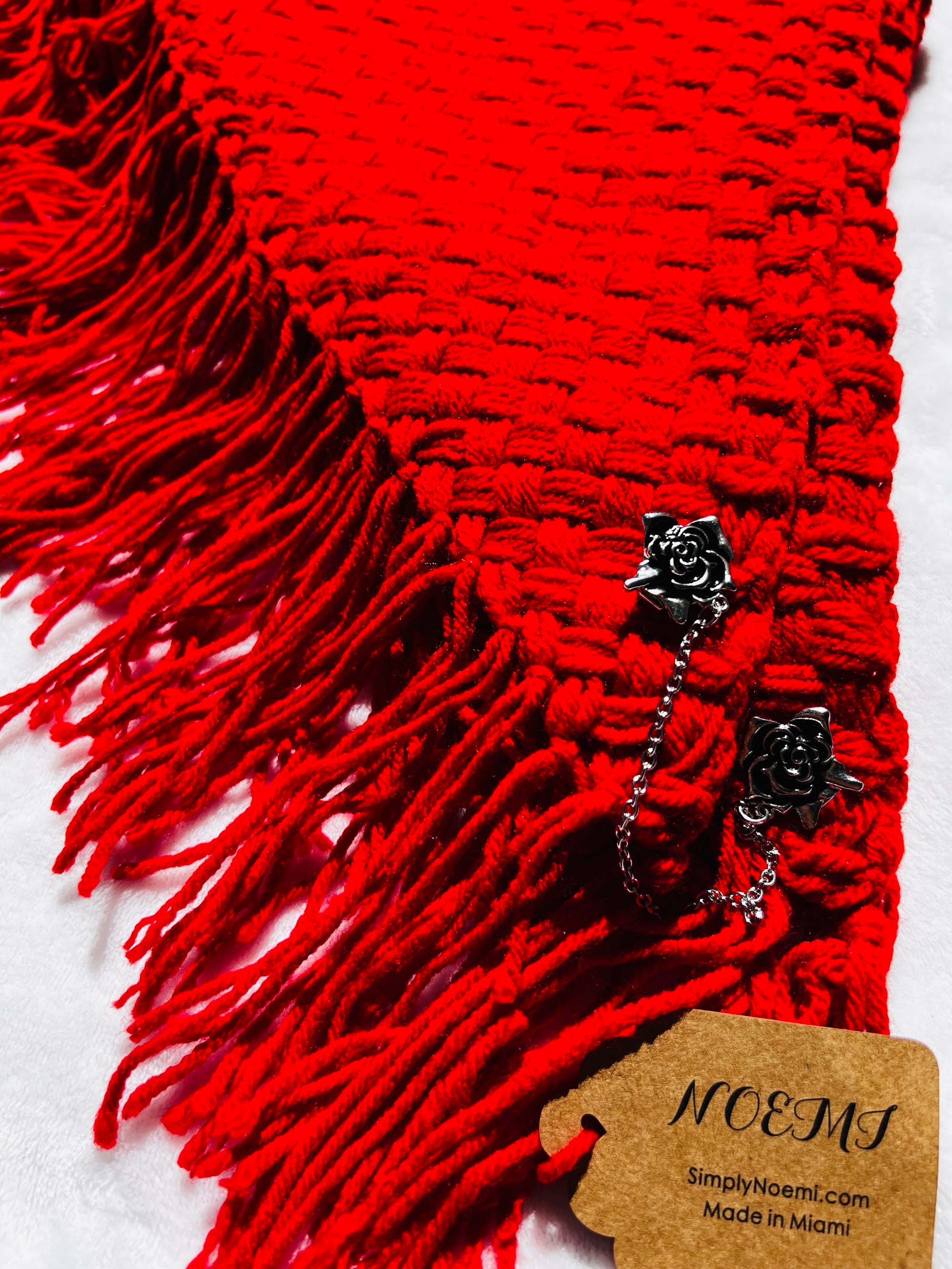 Handwoven Bright Red Fringe Shawl/wrap Triangular Warm Scarf *pin ...