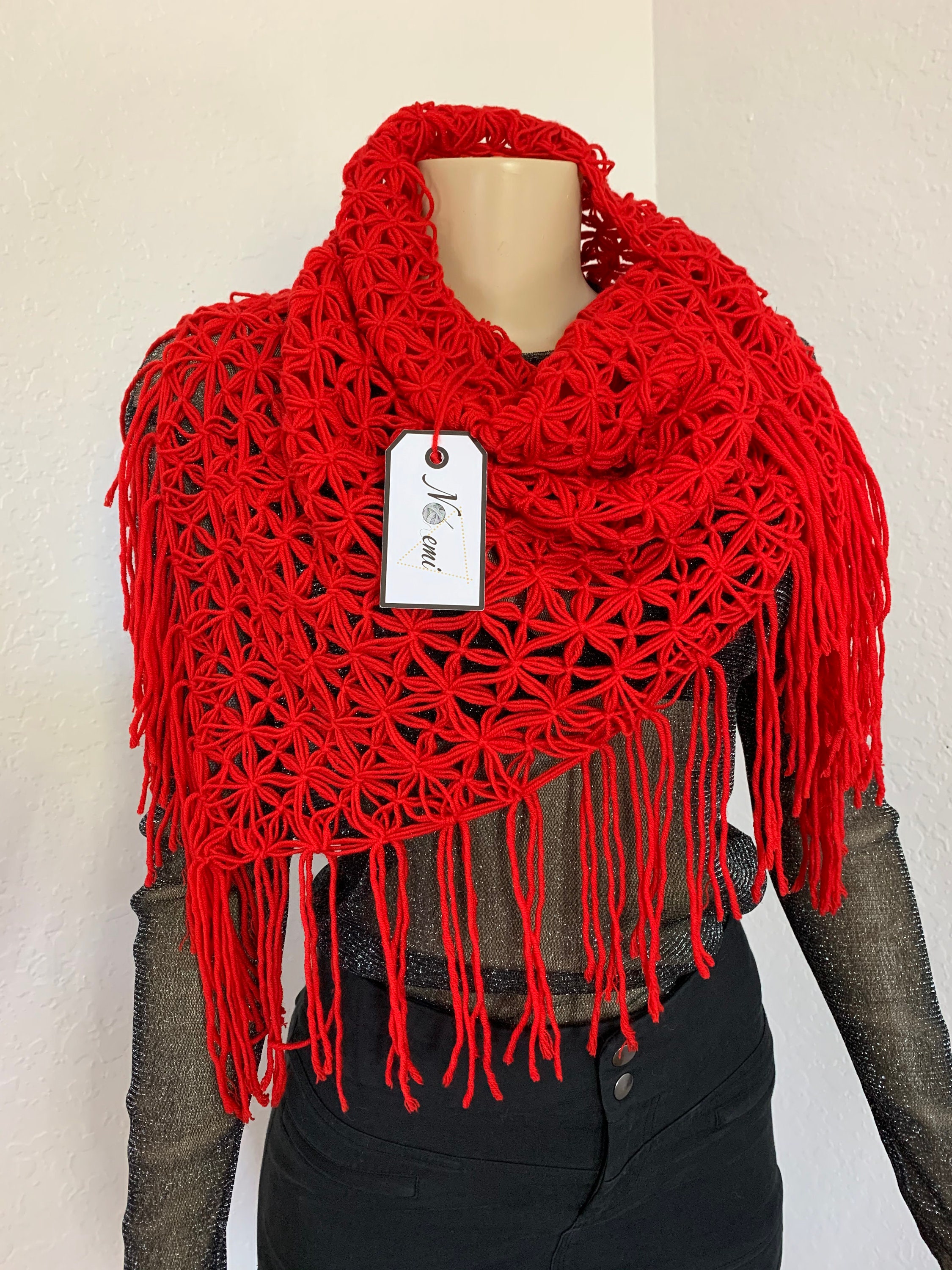 Elegant Handmade Bright Red Scarf, Soft Wool From Rome, Triangle ...
