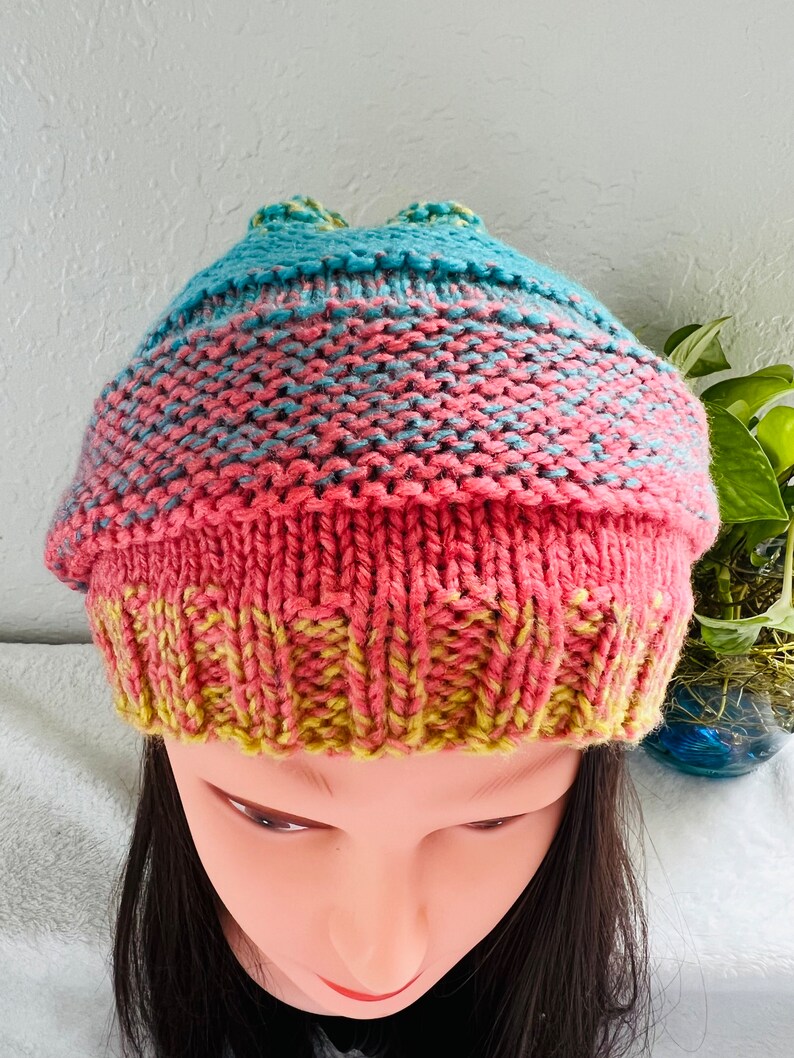 Colorful Rainbow Hand Knit Beanie, Slouchy Unisex Tam Hat, One Size ...