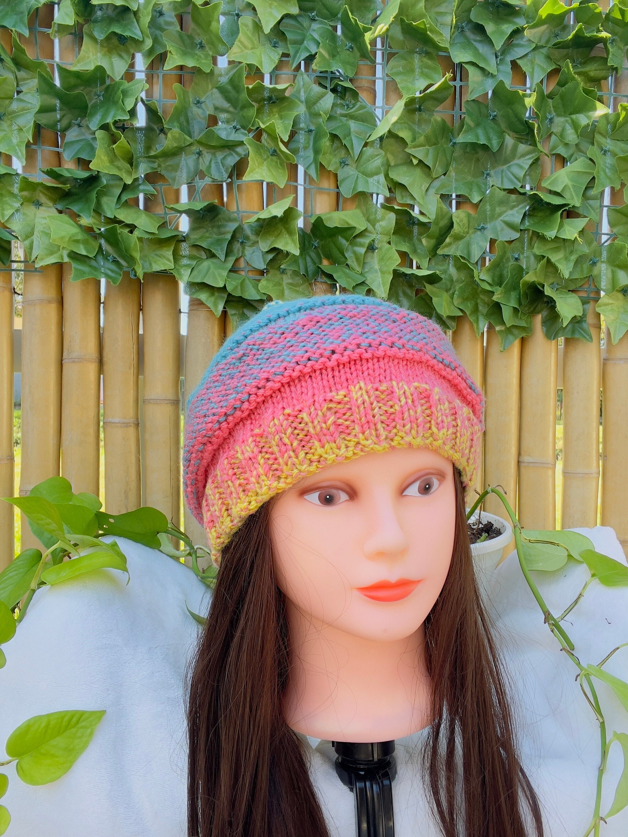 Colorful Rainbow Hand Knit Beanie, Slouchy Unisex Tam Hat, One Size ...
