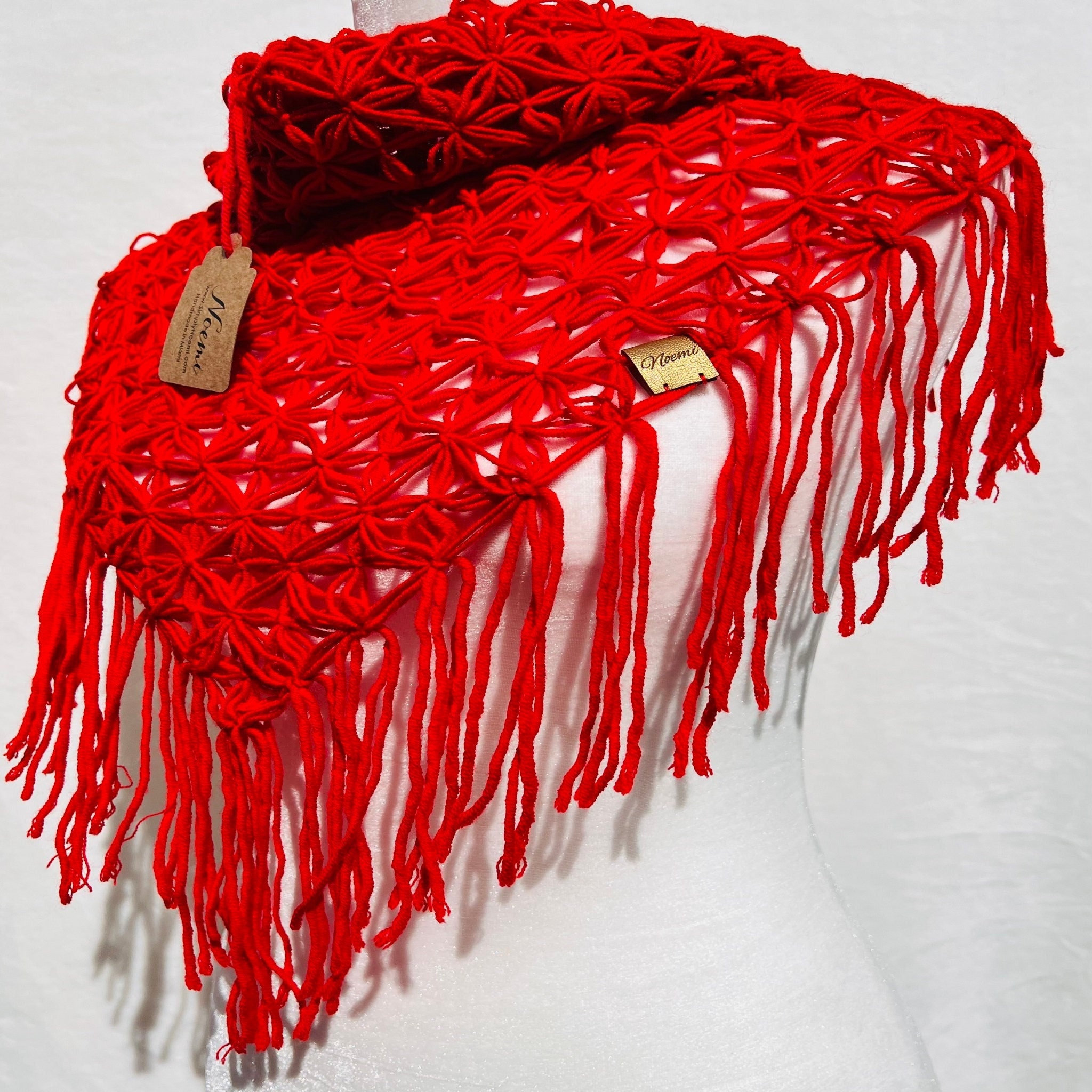 Elegant Handmade Bright Red Scarf, Soft Wool From Rome, Triangle ...