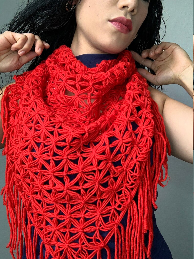 Elegant Handmade Bright Red Scarf, Soft Wool From Rome, Triangle ...