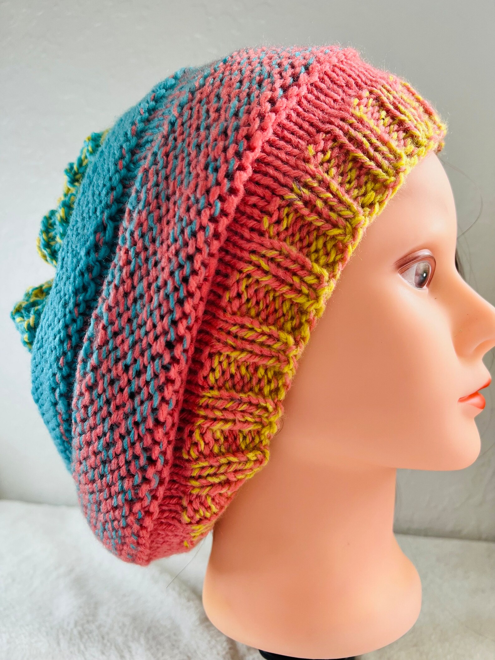 Colorful Rainbow Hand Knit Beanie Slouchy Unisex Tam Hat One - Etsy