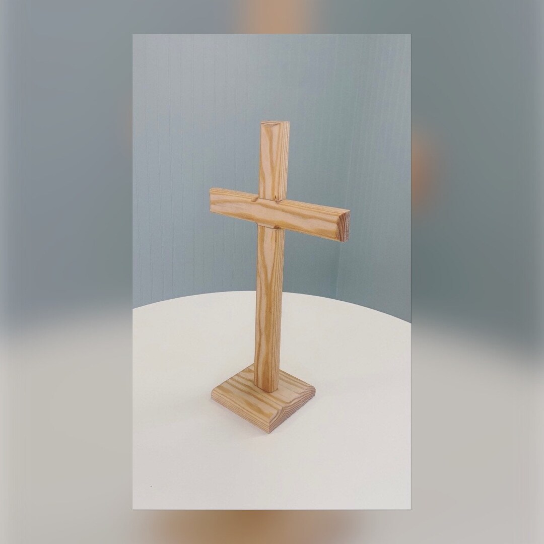 Wooden Cross, 16” Stand up Cross, Cross With a Base, Handmade Stand up ...