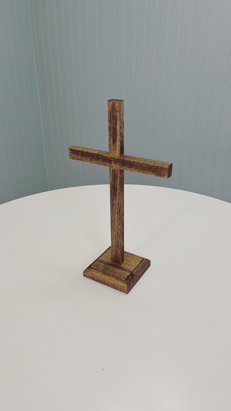 Wooden Cross, 12” Stand up Cross, Cross With Base, Handmade Stand up ...