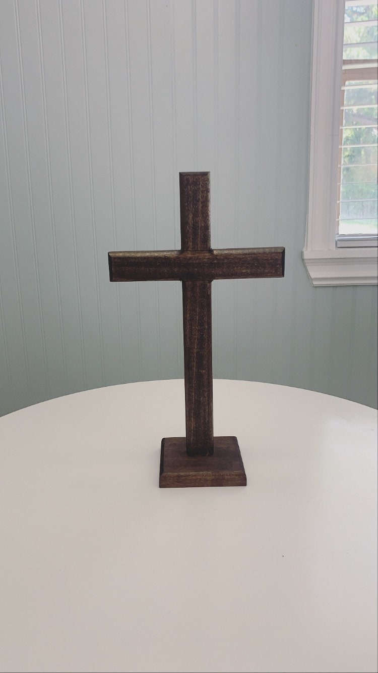 Wooden Cross, 16” Stand up Cross, Cross With Base, Handmade Stand up ...