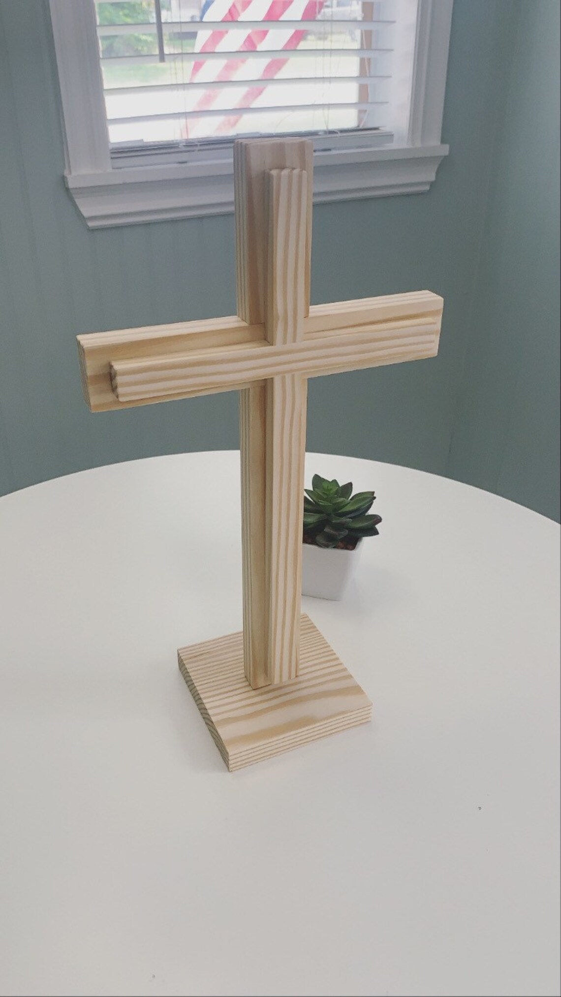 Wooden Cross, 16” Stand up Cross, Cross With Base, Handmade Stand up ...