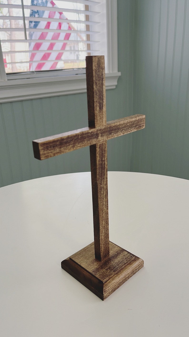 Wooden Cross, 12” Stand up Cross, Cross With Base, Handmade Stand up ...