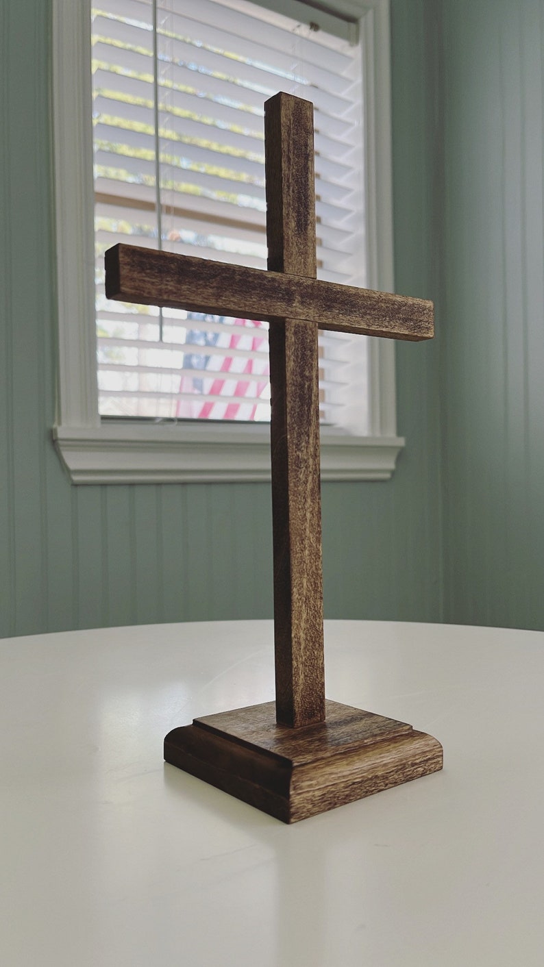 Wooden Cross, 12” Stand up Cross, Cross With Base, Handmade Stand up ...