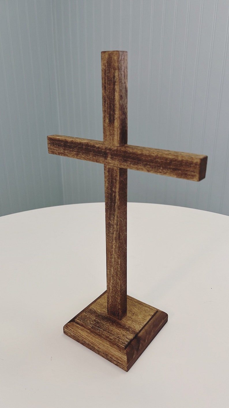 Wooden Cross, 12” Stand up Cross, Cross With Base, Handmade Stand up ...