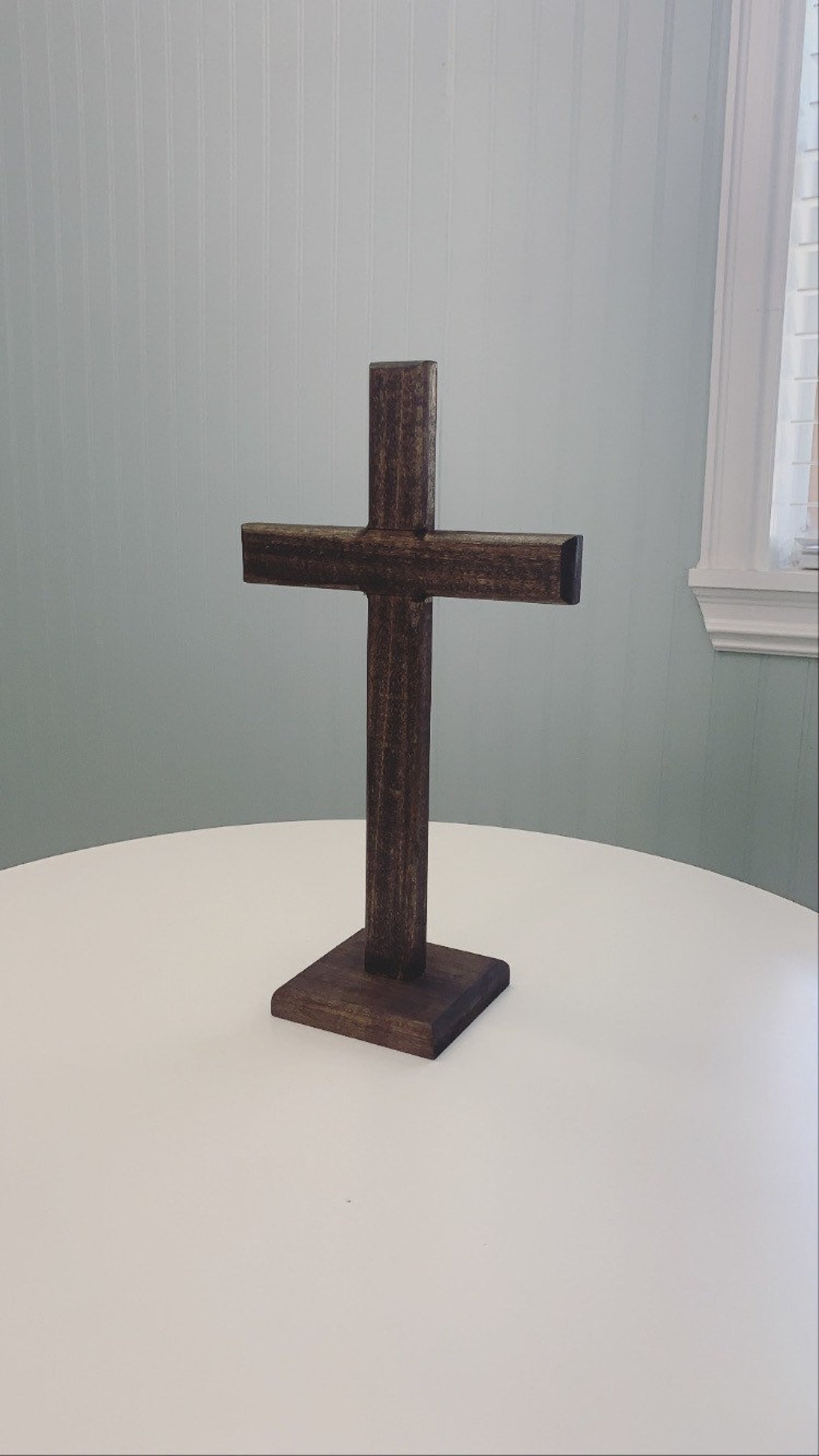 Wooden Cross, 16” Stand up Cross, Cross With Base, Handmade Stand up ...