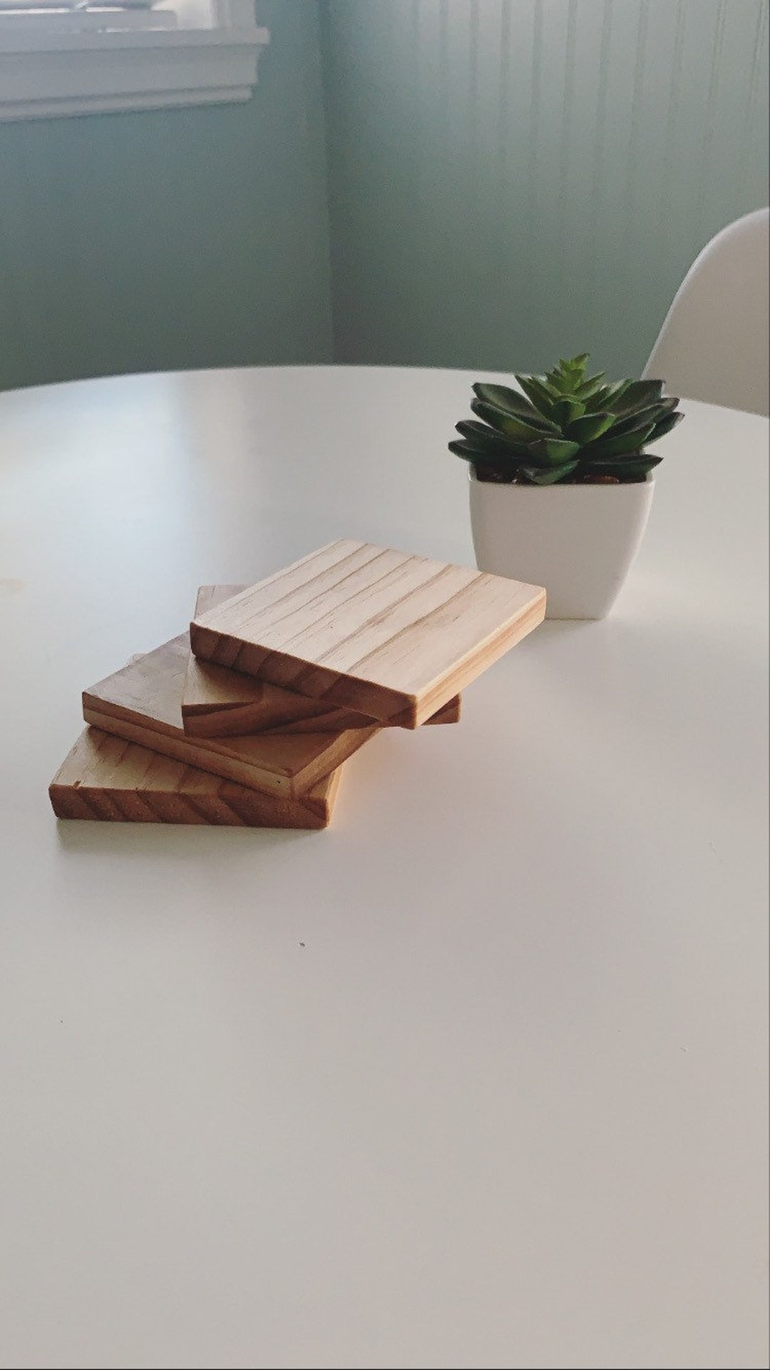 Set of 4 Cherry Pine Wood Coaster, 3.5” by 3.5” Cherry Stain Coasters ...