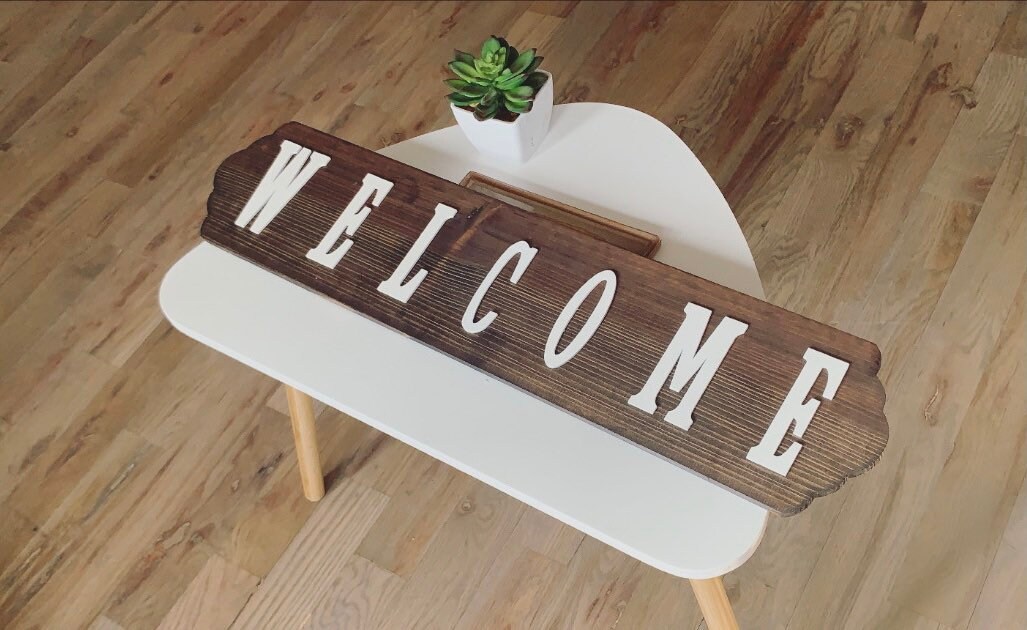 Welcome Sign Dark Walmut Welcome Sign Hand Made Welcome | Etsy
