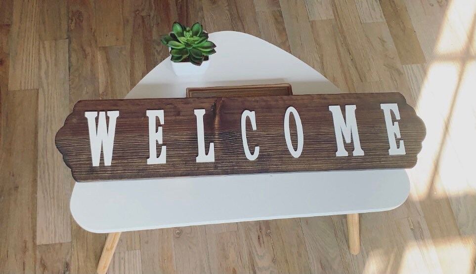 Welcome Sign Dark Walmut Welcome Sign Hand Made Welcome | Etsy