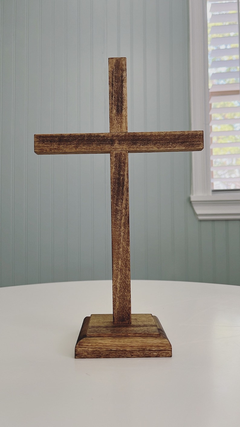 Wooden Cross, 12” Stand up Cross, Cross With Base, Handmade Stand up ...