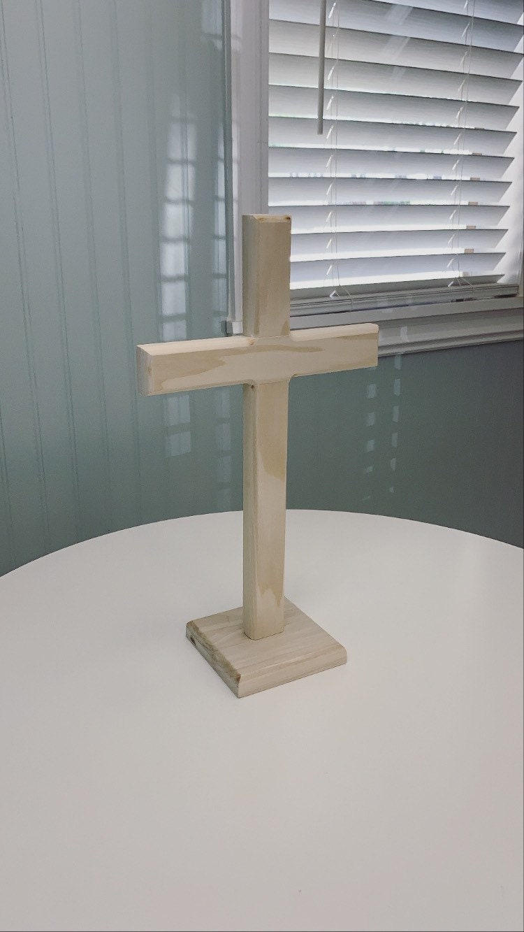 Wooden Cross, 16” Stand up Cross, Cross With Base, Handmade Stand up ...