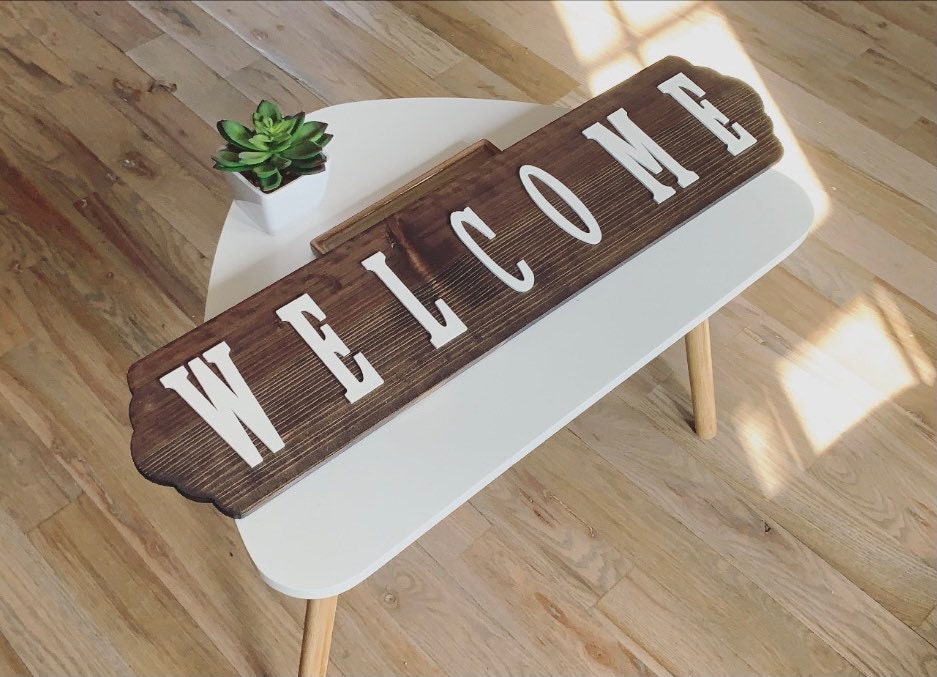 Welcome Sign Dark Walmut Welcome Sign Hand Made Welcome - Etsy