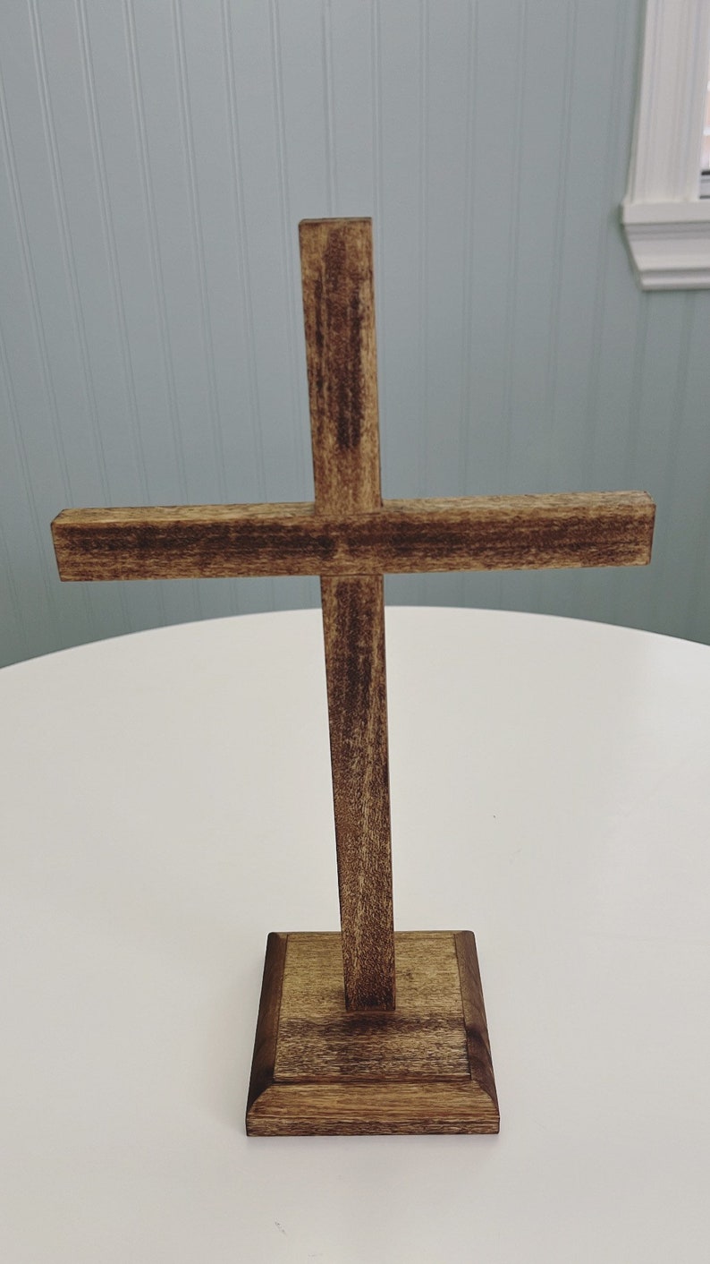 Wooden Cross, 12” Stand up Cross, Cross With Base, Handmade Stand up ...